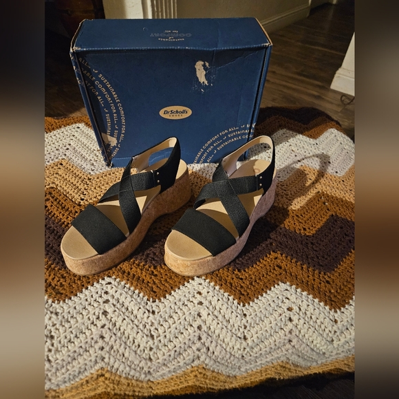 Dr. Scholl's | Shoes | Dr Scholls Dottie Black Wedge Platform Sandals ...